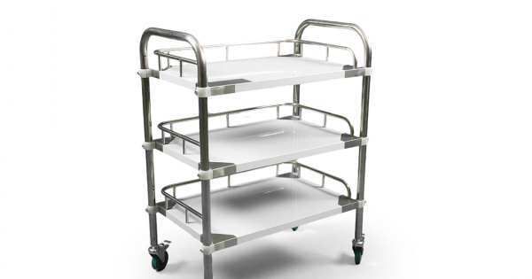 3-shelf stainless steel medicine and equipment trolley with edges - 641003